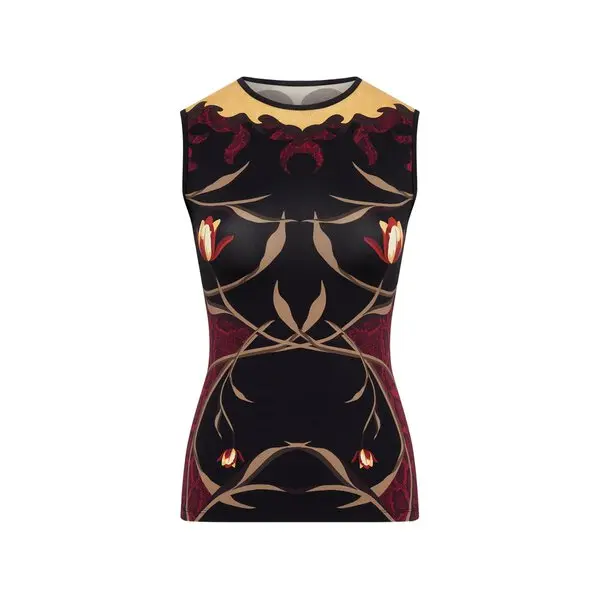 MARINE SERRE Sleeveless Printed Top - Black