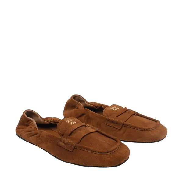 Miu Miu Ruched Suede Loafers - Brown