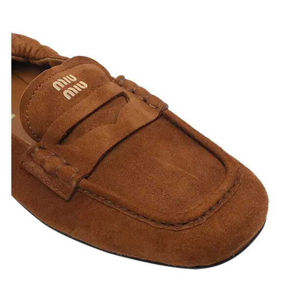 Miu Miu Ruched Suede Loafers - Brown