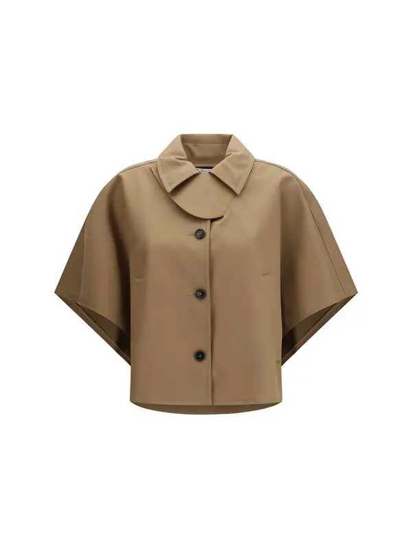 Max Mara Cotton Cape With Button Fastening And Side Slits - Brown