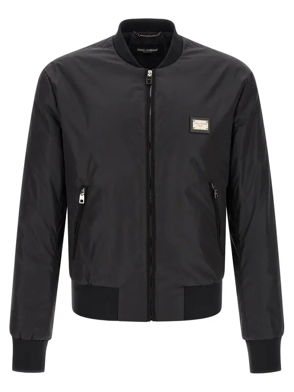 Dolce & Gabbana Logo Plaque Bomber Jacket - Black