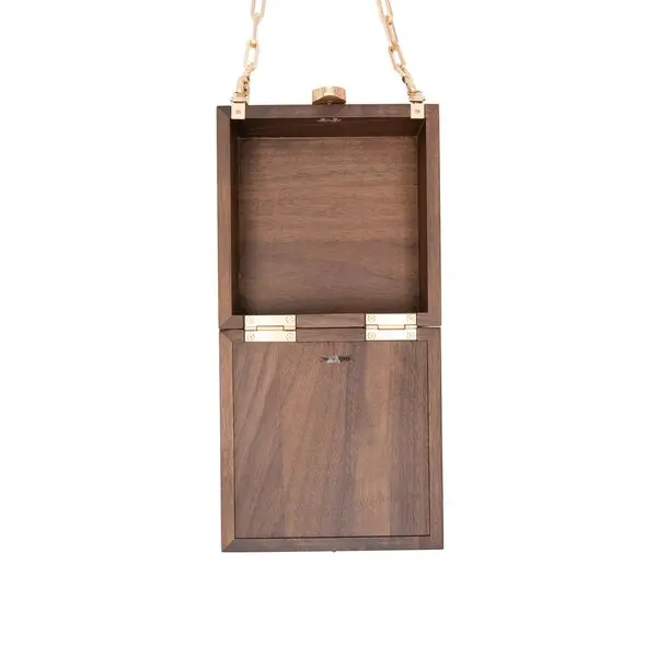 Cult Gaia Wooden Tic Tac Toe Box Clutch With Gold Tone Chain