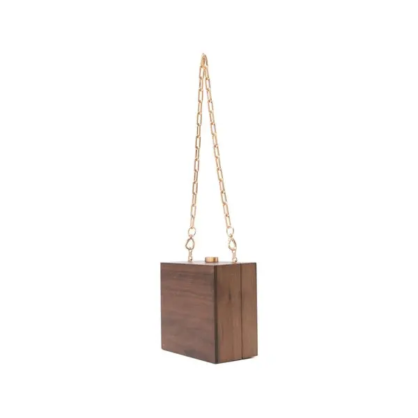 Cult Gaia Wooden Tic Tac Toe Box Clutch With Gold Tone Chain