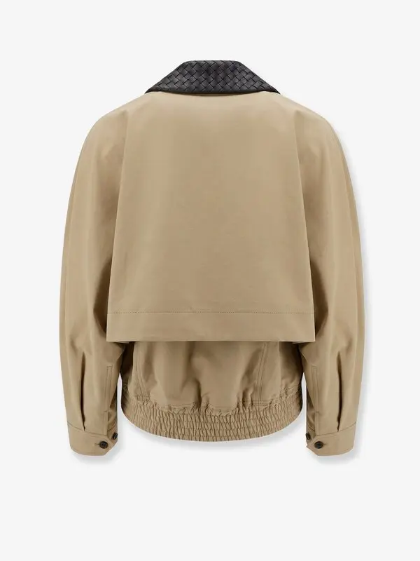 Bottega Veneta Cotton Jacket With Intrecciato Leather Collar - Multicolor