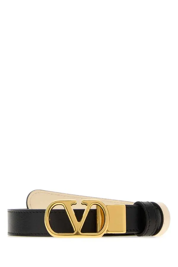 Valentino Garavani Reversible Leather Belt With Golden Metal Finishing - Black