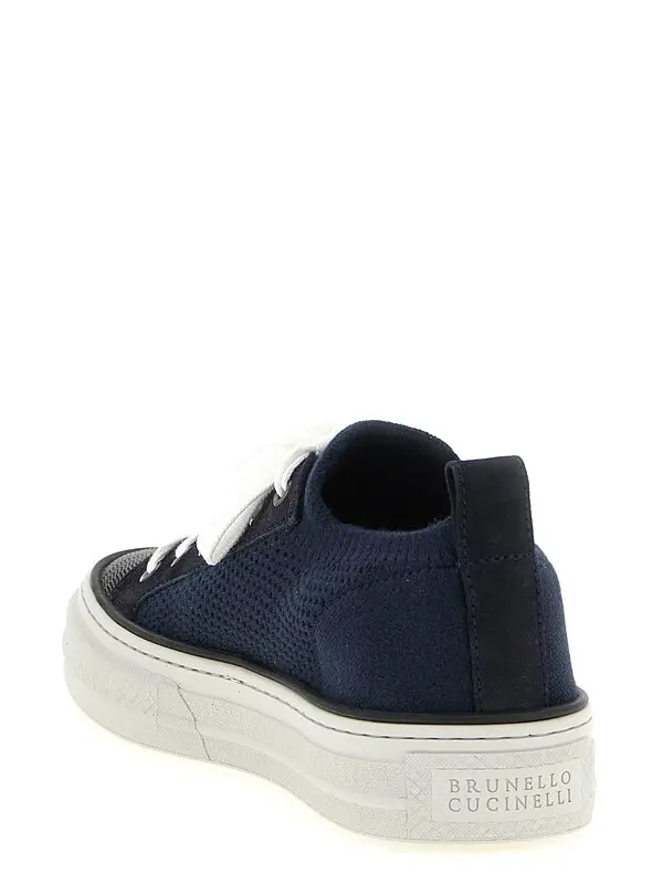 Brunello Cucinelli Cotton And Suede Knit Sneakers With Monile 'precious Toe
