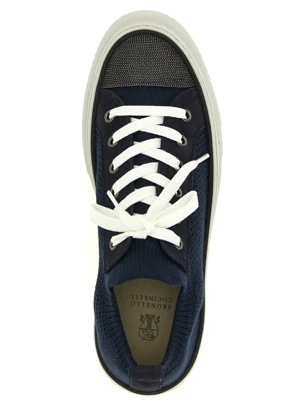 Brunello Cucinelli Cotton And Suede Knit Sneakers With Monile 'precious Toe
