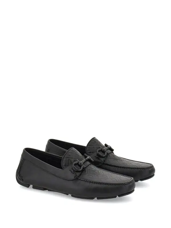 FERRAGAMO Embossed Gancini Monogram Driving Loafers