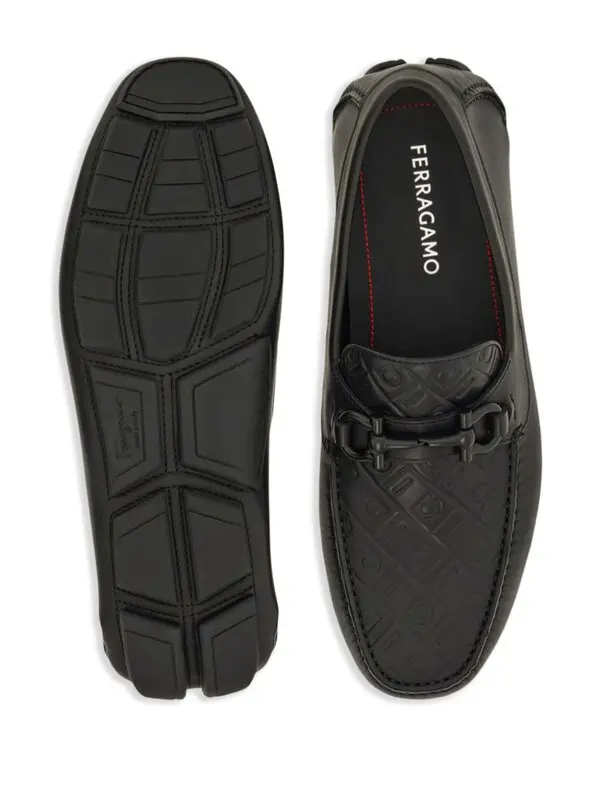 FERRAGAMO Embossed Gancini Monogram Driving Loafers