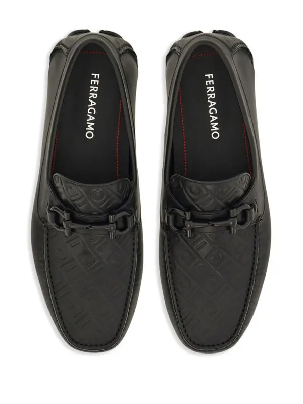 FERRAGAMO Embossed Gancini Monogram Driving Loafers