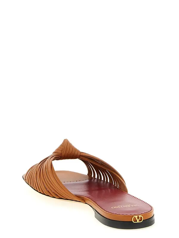 Valentino Garavani Kid Leather Knot Detail Slides - Brown