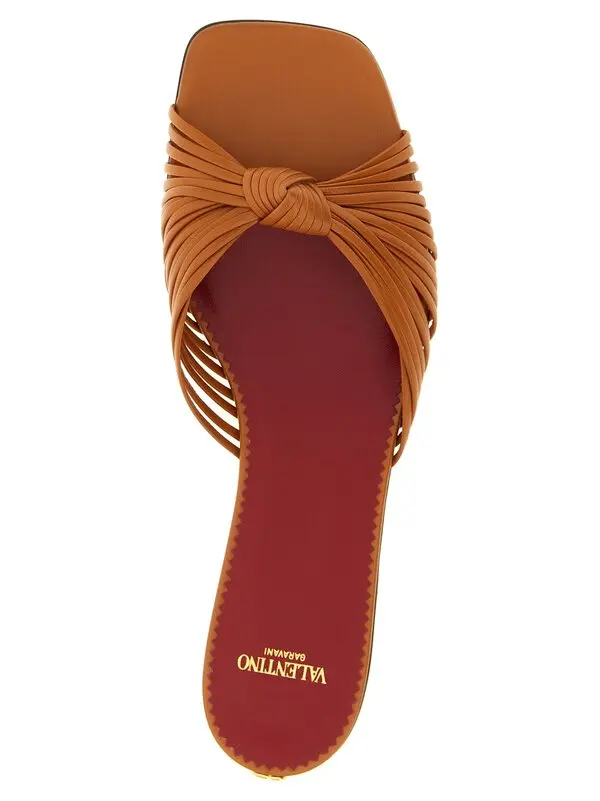 Valentino Garavani Kid Leather Knot Detail Slides - Brown