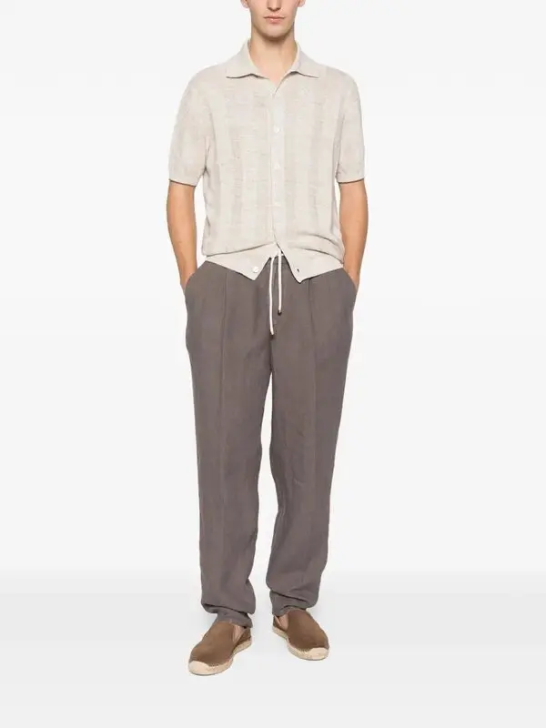 Brunello Cucinelli Garment-dyed Linen Pants With Double Pleats - Multicolor