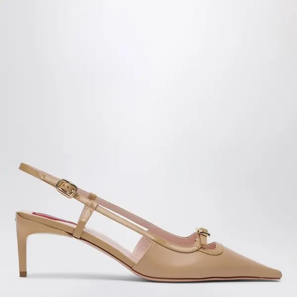 ROGER VIVIER Desert Calfskin Decolletes Slingback With Buckle Detail - Cream
