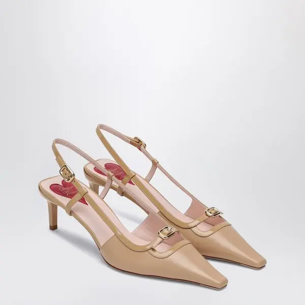 ROGER VIVIER Desert Calfskin Decolletes Slingback With Buckle Detail - Cream