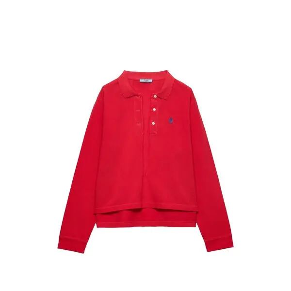 Prada Cotton Piqué Knit Long Sleeve Polo Top