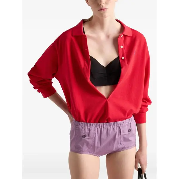 Prada Cotton Piqué Knit Long Sleeve Polo Top