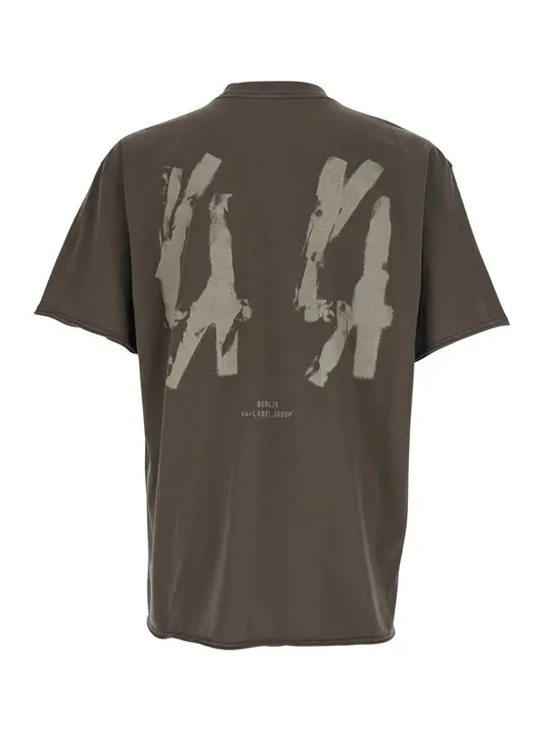 44 LABEL GROUP Grey Crew Neck T-shirt With Maxi Logo On The Back In Cotton For