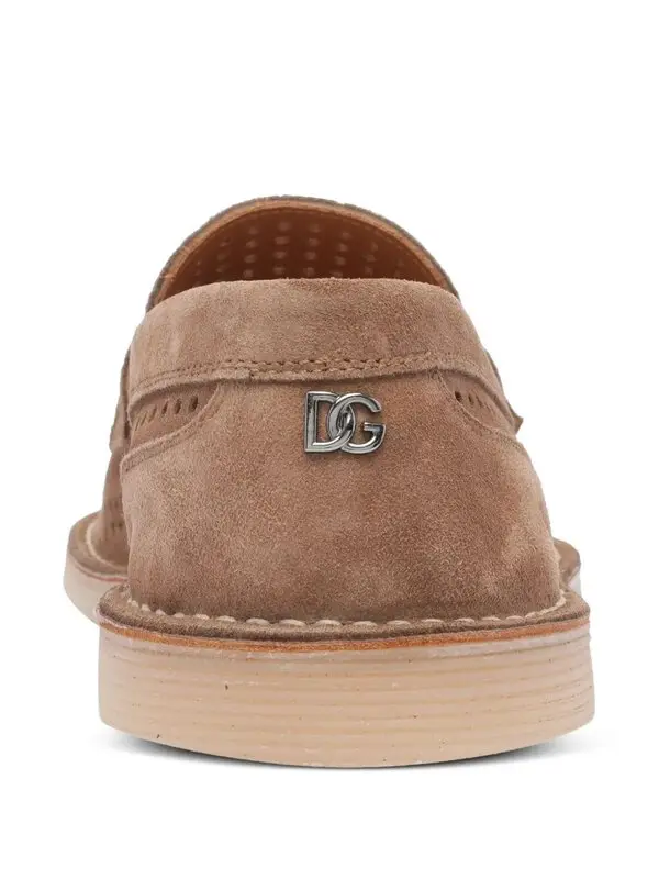 Dolce & Gabbana Perforated Suede Loafers - Brown