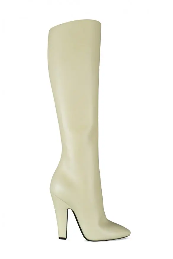 Saint Laurent Leather Zip-up High Heel Boots - Cream