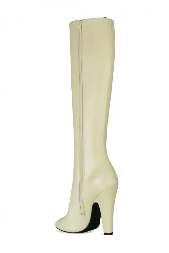 Saint Laurent Leather Zip-up High Heel Boots - Cream