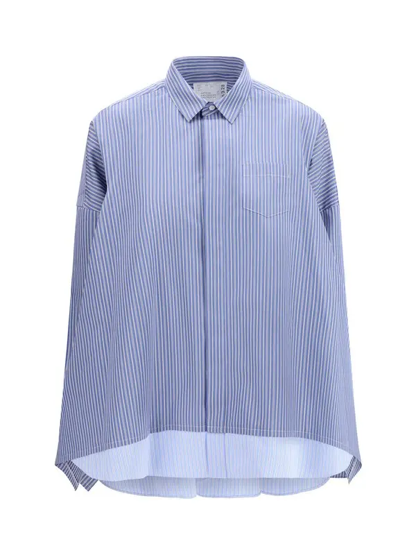 Sacai Striped Poplin Shirt With Double Layer Sleeves