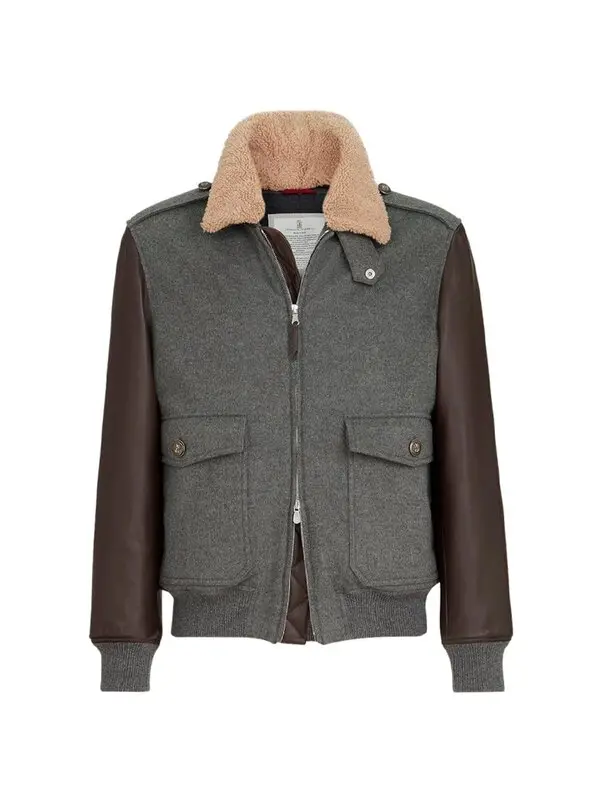 Brunello Cucinelli Leather Jacket With Shirt Collar