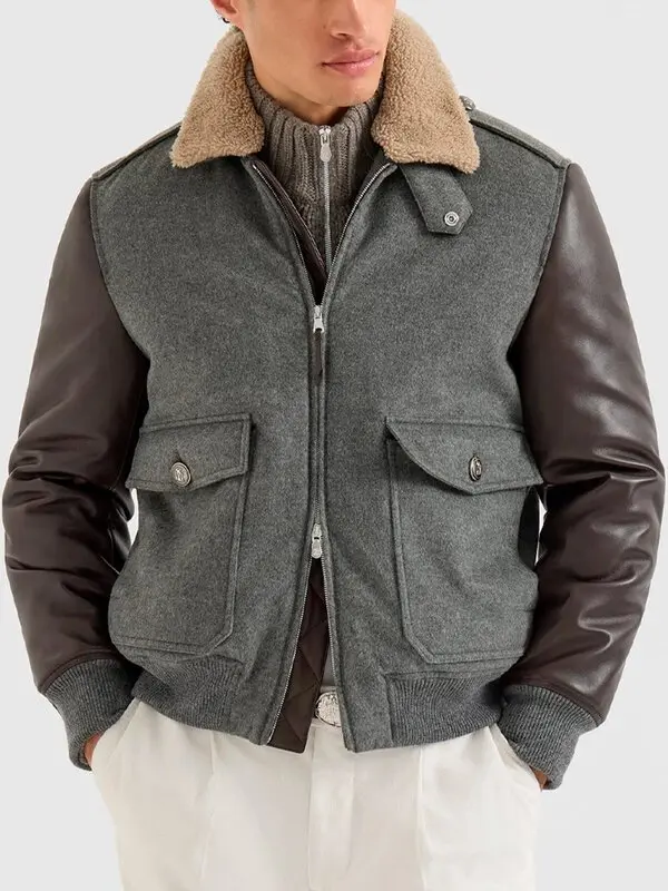 Brunello Cucinelli Leather Jacket With Shirt Collar