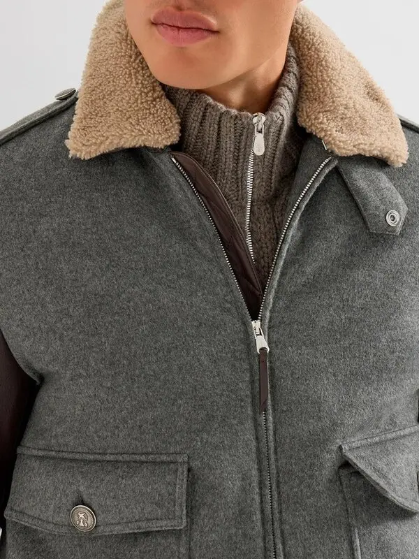Brunello Cucinelli Leather Jacket With Shirt Collar