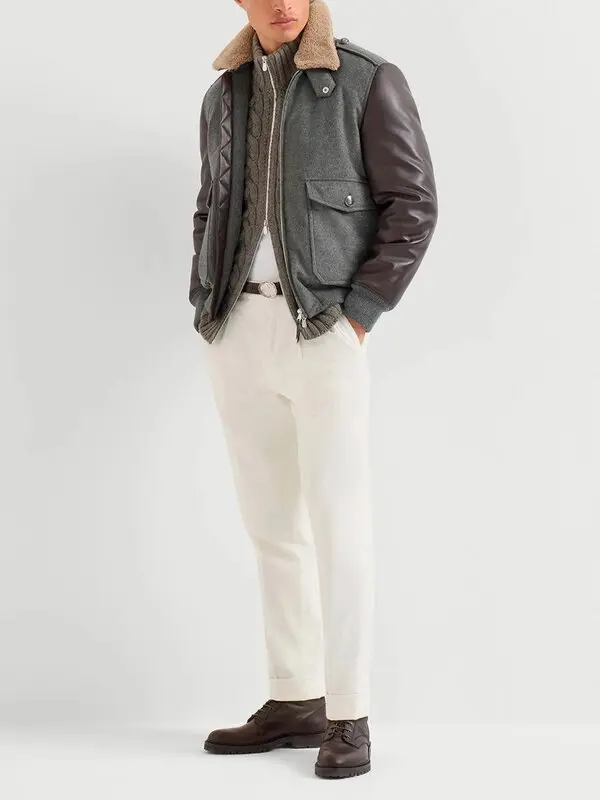 Brunello Cucinelli Leather Jacket With Shirt Collar