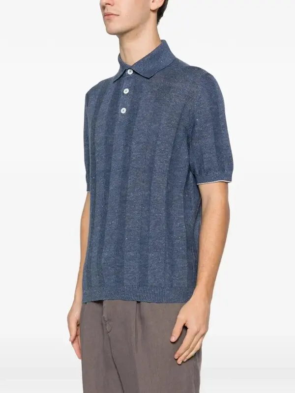 Brunello Cucinelli Linen And Cotton Wide Rib Knit Polo - Multicolor