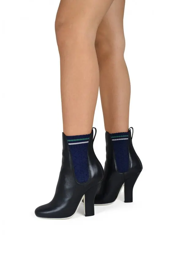 Fendi Leather Ankle Boots With Blue Elastic Inserts
