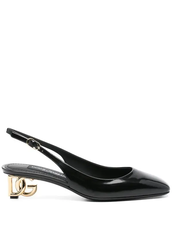 Dolce & Gabbana Logo-heel Patent Leather Slingback Pumps - Black