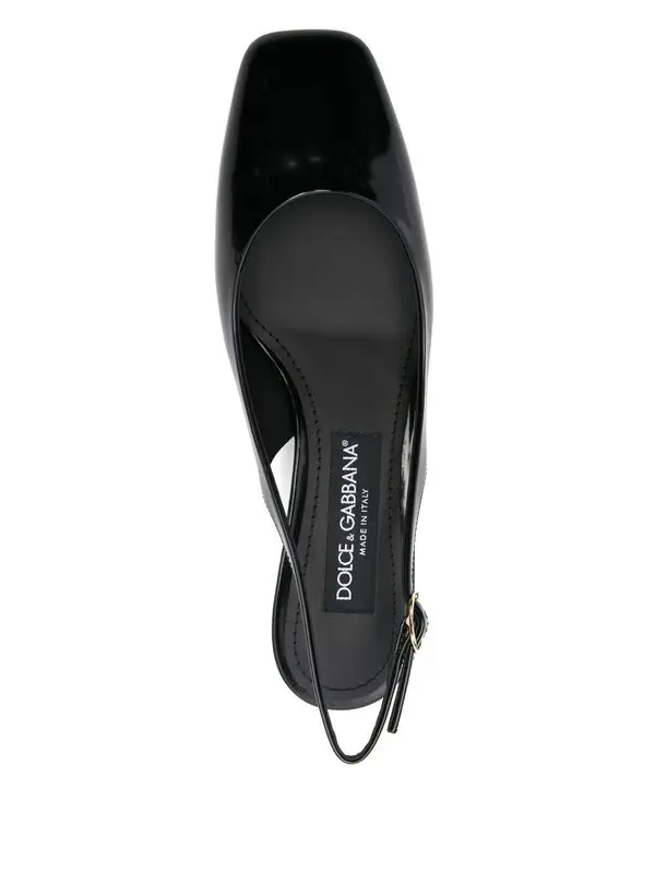 Dolce & Gabbana Logo-heel Patent Leather Slingback Pumps - Black
