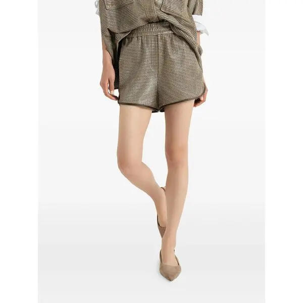 Brunello Cucinelli Neutral Mesh Shorts With Leather Trim - Cream