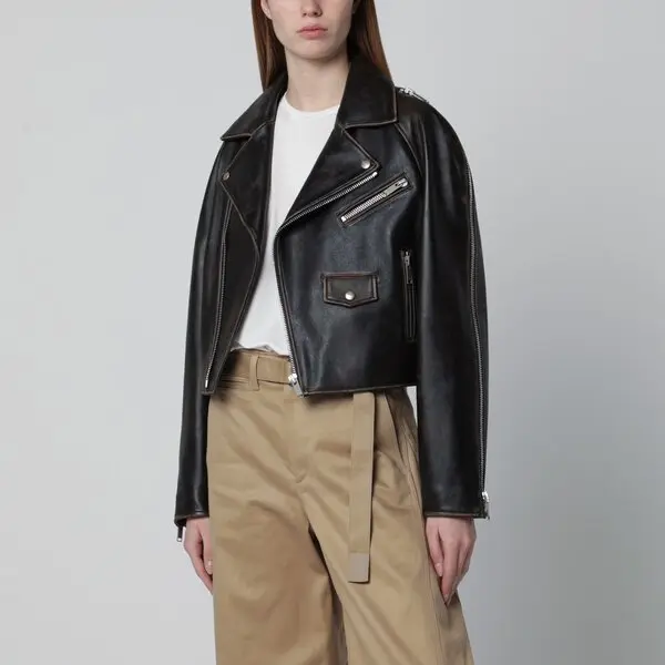 HALFBOY Oversized Dark Leather Biker Jacket - Brown