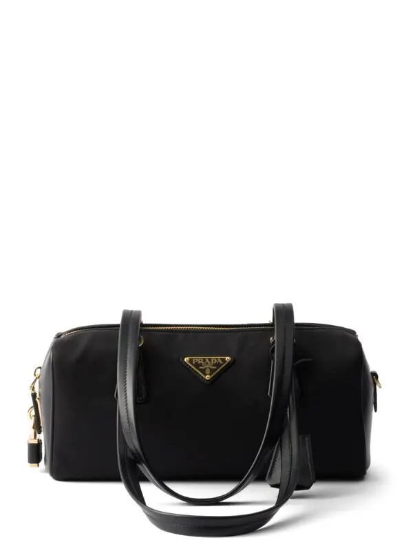 Prada Re-nylon And Leather Medium Top-handle Bag With Padlock - Black