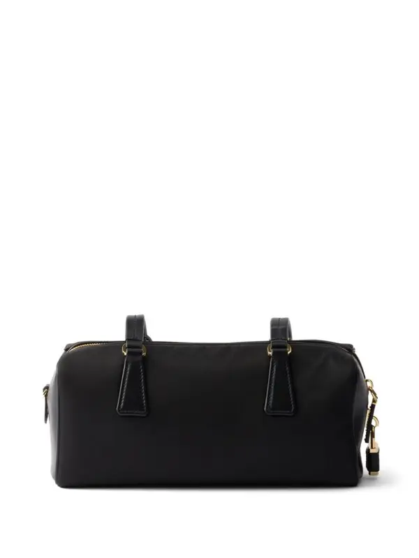 Prada Re-nylon And Leather Medium Top-handle Bag With Padlock - Black