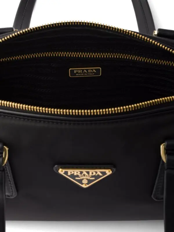Prada Re-nylon And Leather Medium Top-handle Bag With Padlock - Black