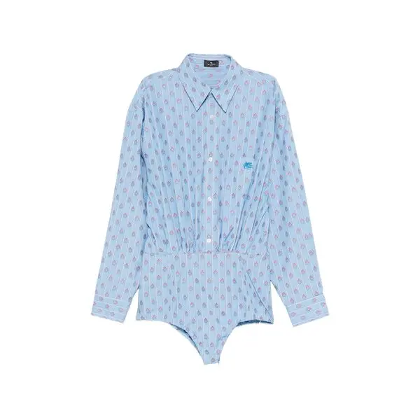 Etro Light Floral Print Striped Cotton Button-up Shirt