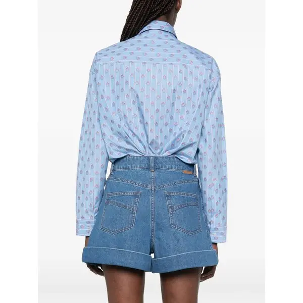 Etro Light Floral Print Striped Cotton Button-up Shirt