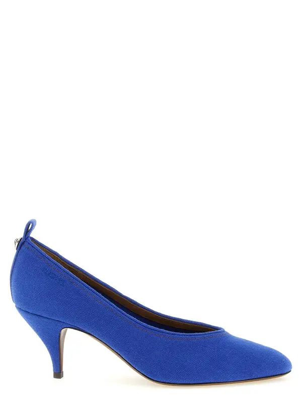 Versace Tina Pumps In Cotton Denim With Medusa Heel Detail - Blue