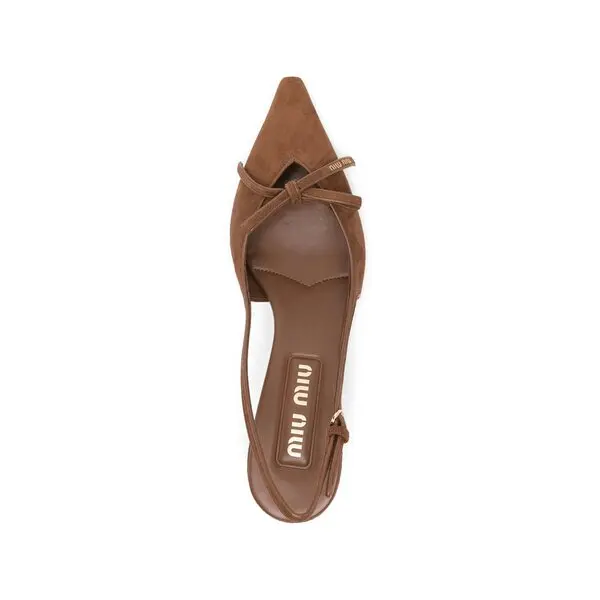 Miu Miu Suede Slingback Pumps With Bow Detail - Brown