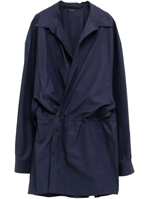 Balenciaga Elasticated Waistband Cotton Shirt Dress - Blue