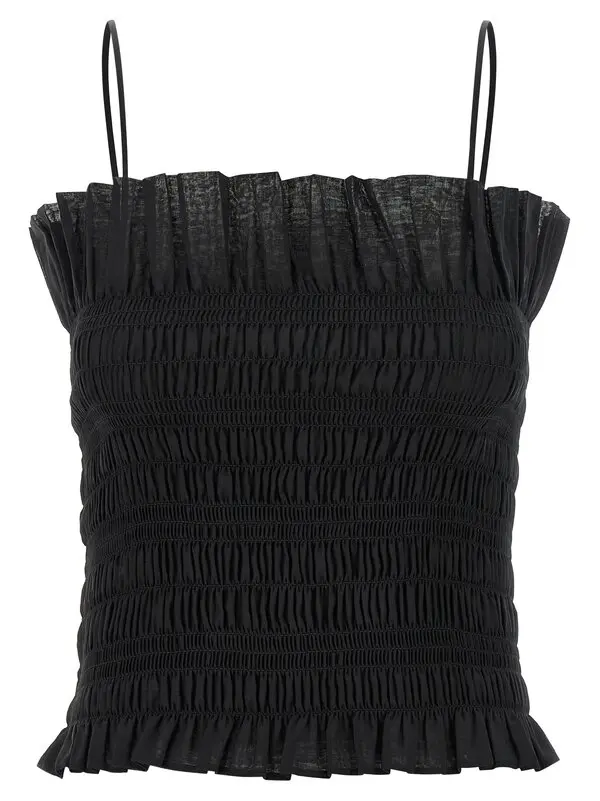 Andamane Suri Smock-stitch Cotton Muslin Top - Black