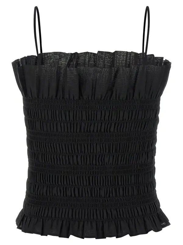 Andamane Suri Smock-stitch Cotton Muslin Top - Black