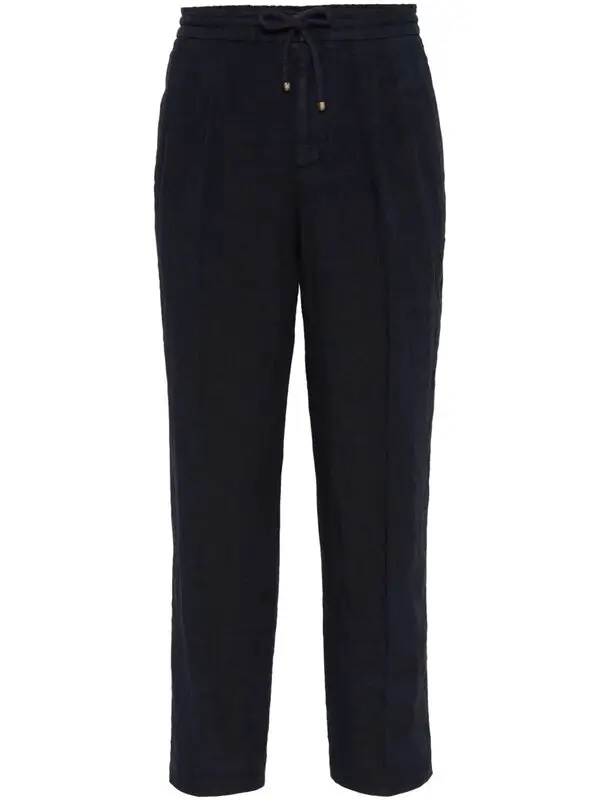 Brunello Cucinelli Garment-dyed Linen Pants With Drawstring And Double Pleats - Multicolor