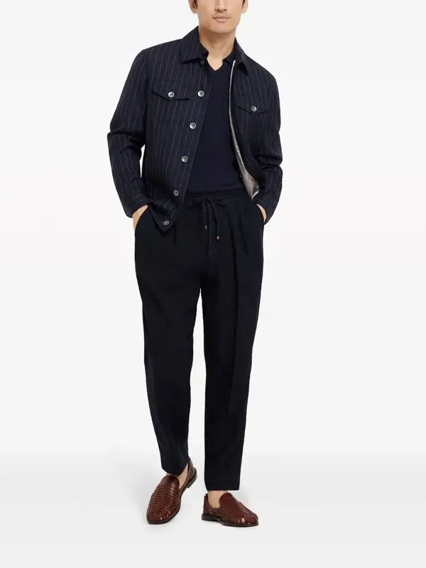 Brunello Cucinelli Garment-dyed Linen Pants With Drawstring And Double Pleats - Multicolor