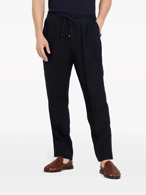 Brunello Cucinelli Garment-dyed Linen Pants With Drawstring And Double Pleats - Multicolor