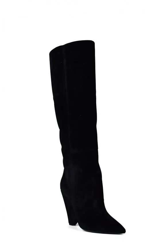 Saint Laurent Suede Pointed Toe High Heel Boots